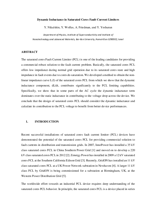 (PDF) Dynamic Inductance in Saturated Cores Fault Current Limiters | Yasha Nikulshin - Academia.edu