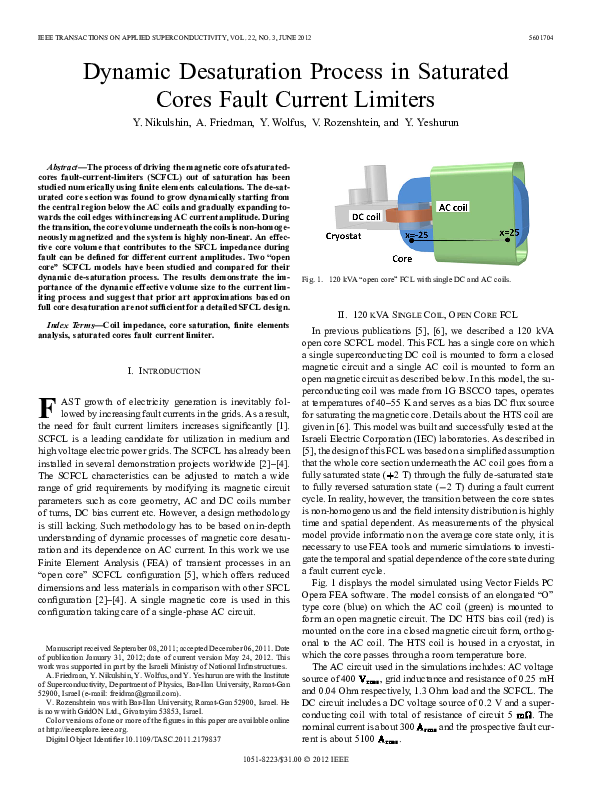 (PDF) Dynamic Desaturation Process in Saturated Cores Fault Current Limiters