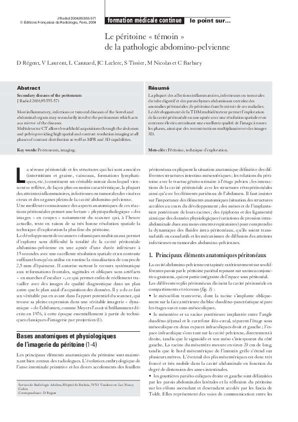 (PDF) Le péritoine « témoin » de la pathologie abdomino-pelvienne