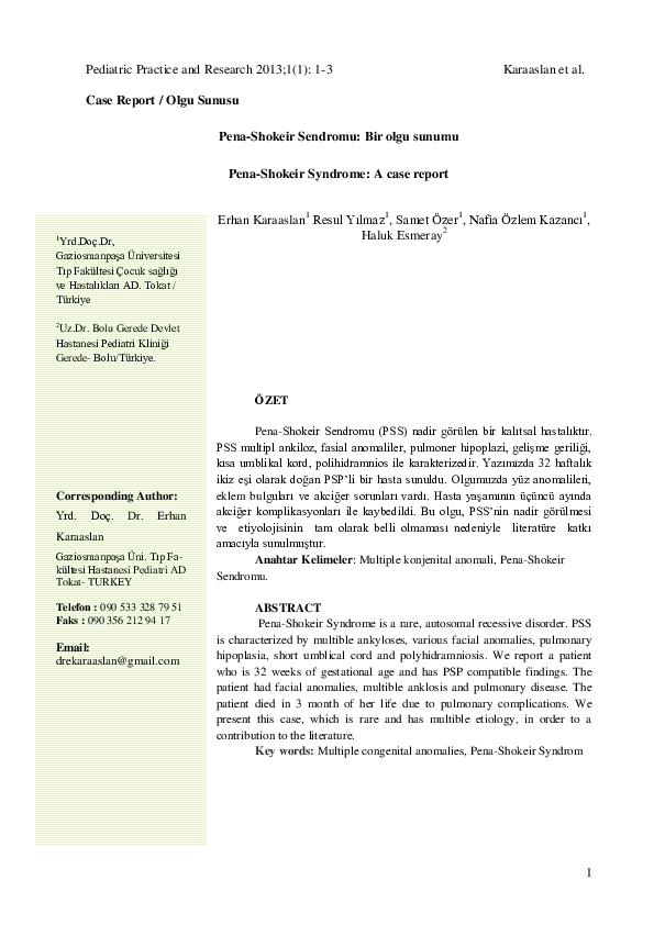 (PDF) Pena-Shokeir sesndromu: Bir olgu sunumu (Pena-Shokeir syndrome:a ...