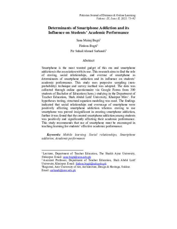 (PDF) Determinants of Smartphone Addiction and its Influence on Students' Academic Performance