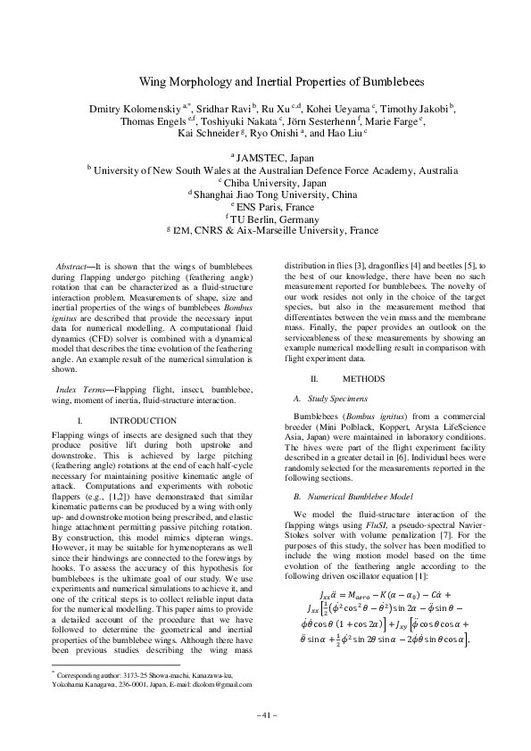 (PDF) Wing Morphology and Inertial Properties of Bumblebees