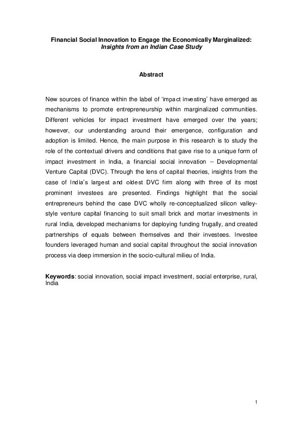 (PDF) Financial social innovation to engage the economically ...