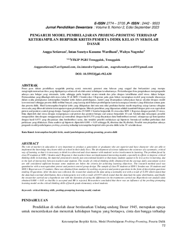 (PDF) Pengaruh Model Pembelajaran Probing-Promting Terhadap ...