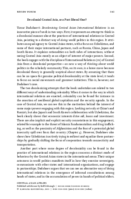 (PDF) Decolonial Central Asia or a Post Liberal One