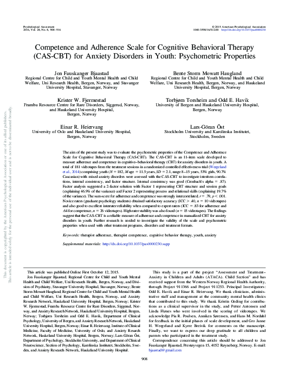 (PDF) Competence and Adherence Scale for Cognitive Behavioral Therapy ...