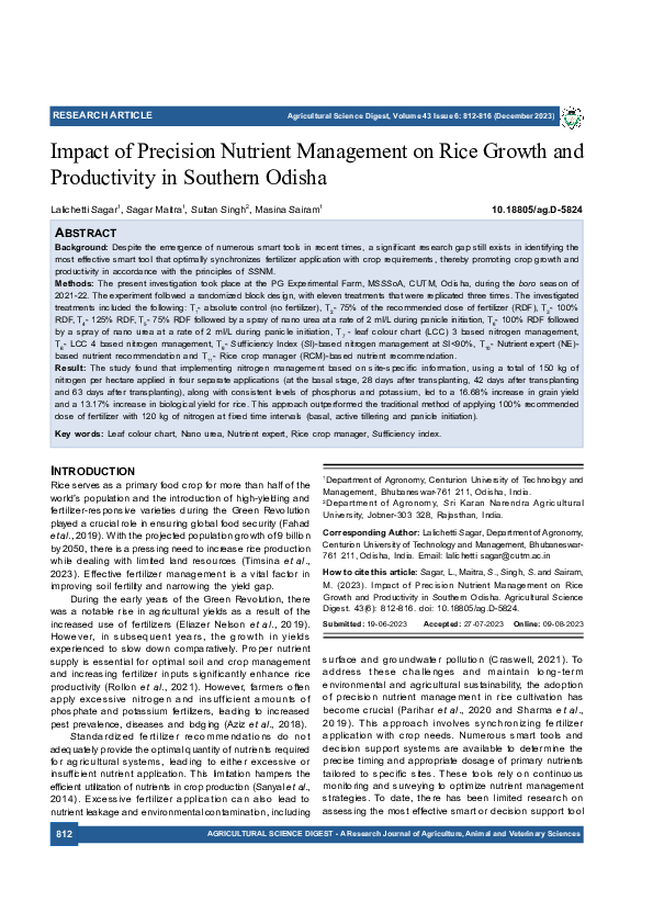 (PDF) Impact of Precision Nutrient Management on Rice Growth and ...