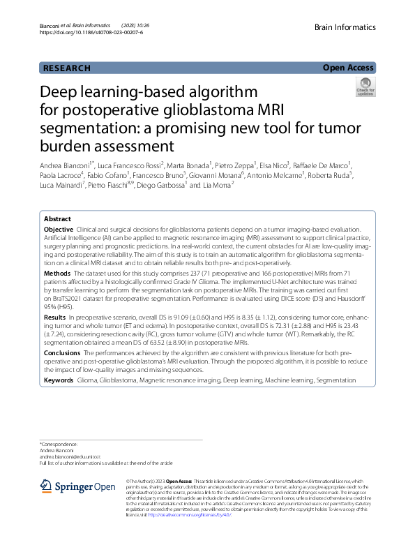 (PDF) Deep learning based algorithm for postoperative glioblastoma MRI segmentation: a promising ...