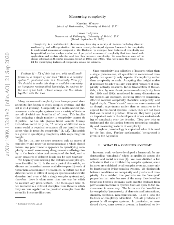 (PDF) Measuring complexity