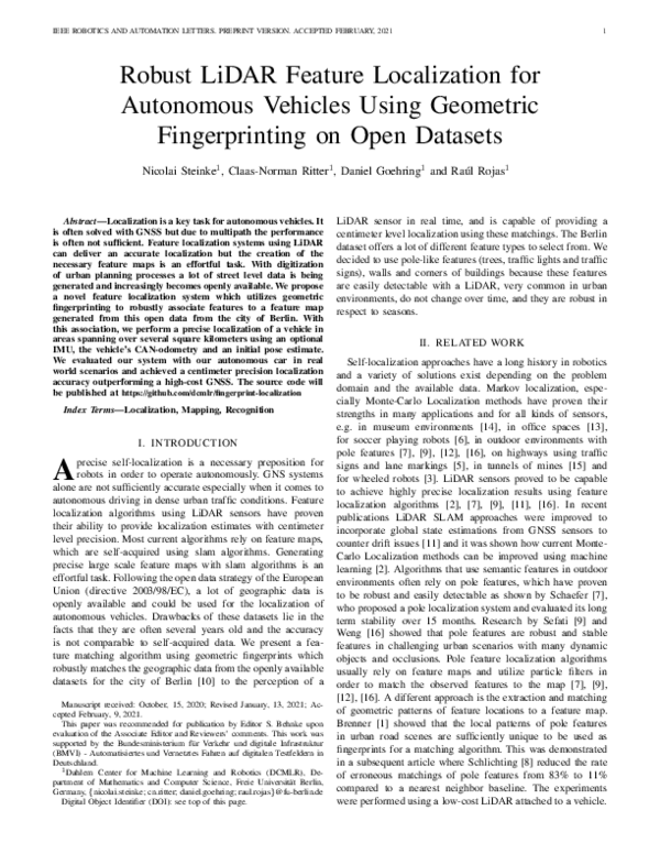 (PDF) Robust LiDAR Feature Localization for Autonomous Vehicles Using Geometric Fingerprinting ...
