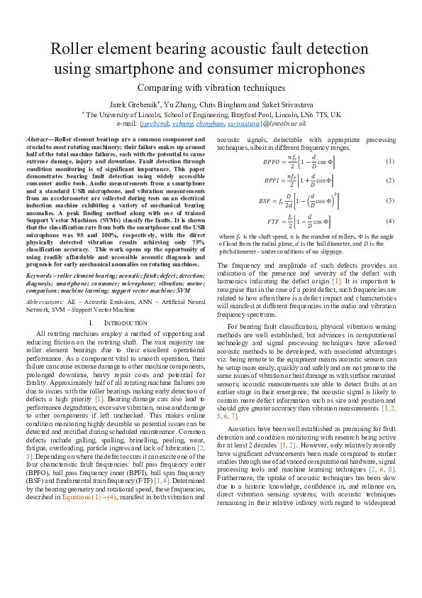 Pdf Roller Element Bearing Acoustic Fault Detection Using Smartphone