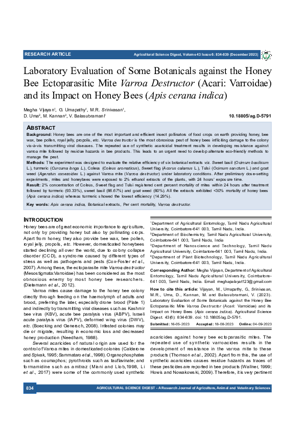 (PDF) Laboratory Evaluation of Some Botanicals against the Honey Bee ...