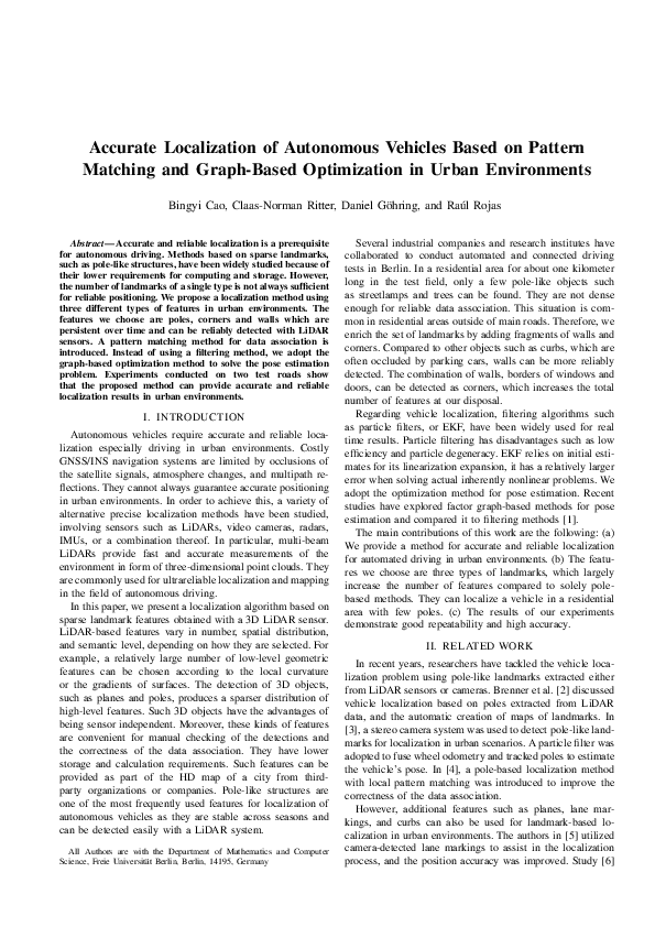 Pdf Accurate Localization Of Autonomous Vehicles Based On Pattern Matching And Graph Based