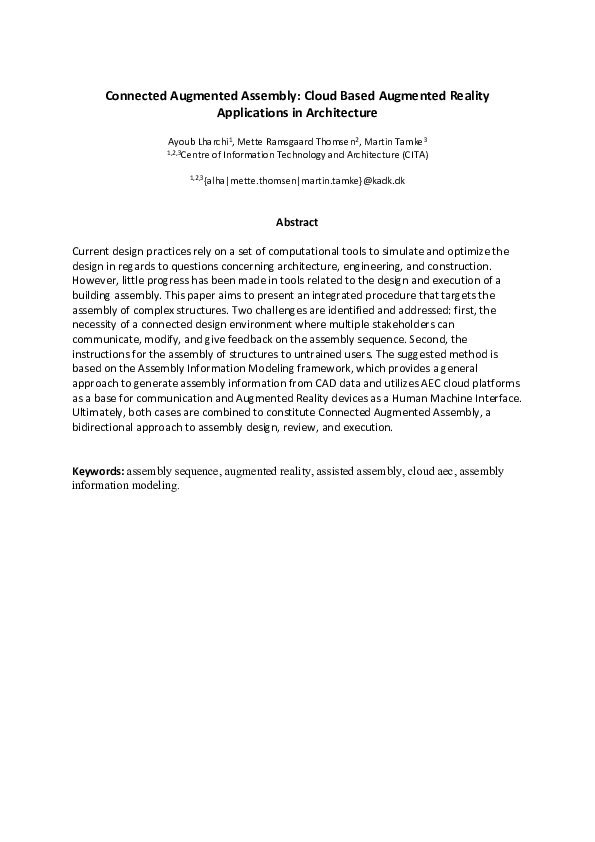 (PDF) Connected Augmented Assembly: Cloud Based Augmented Reality Applications in Architecture