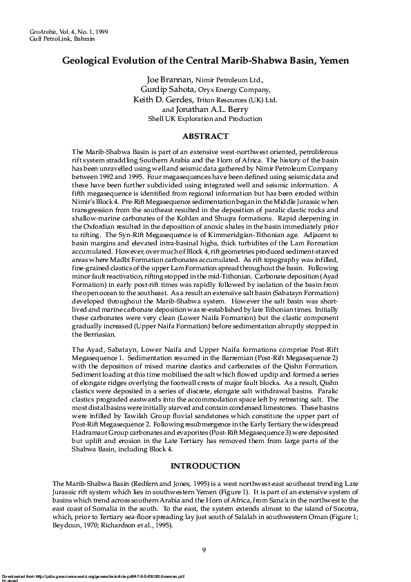 (PDF) Geological Evolution of the Central Marib-Shabwa Basin, Yemen