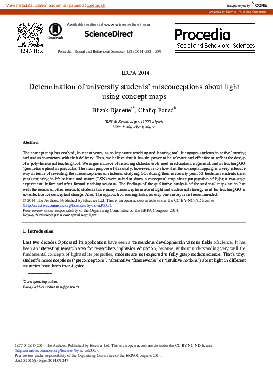 (PDF) Determination of University Students’ Misconceptions about Light Using Concept Maps