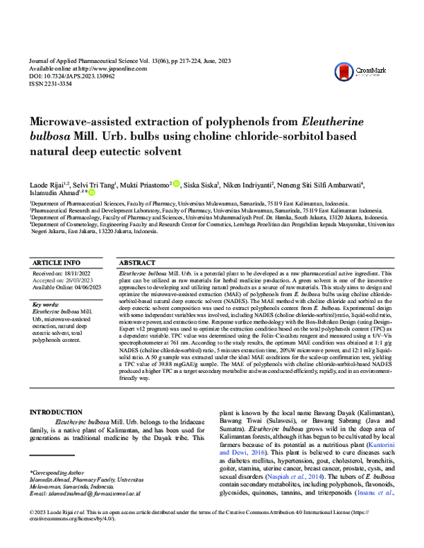 (PDF) Microwave-assisted extraction of polyphenols from Eleutherine ...