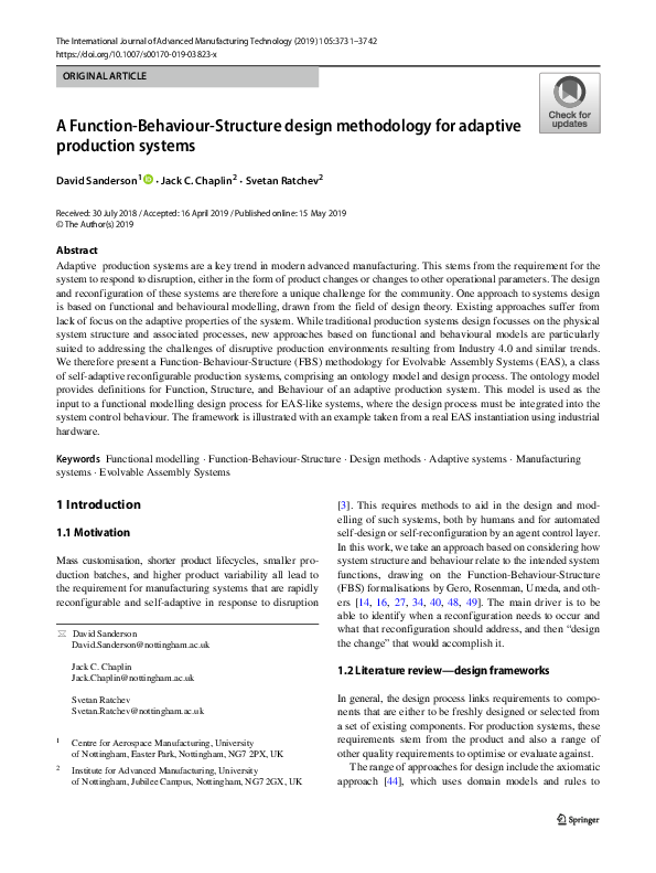 Pdf A Function Behaviour Structure Design Methodology For Adaptive