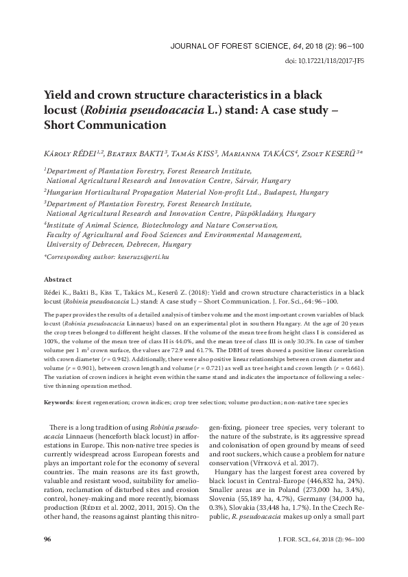 (PDF) Yield and crown structure characteristics in a black locust (Robinia pseudoacacia L ...