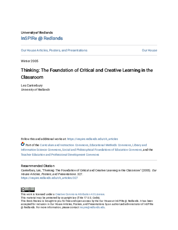 (PDF) Thinking: The Foundation of Critical and Creative Learning in the ...