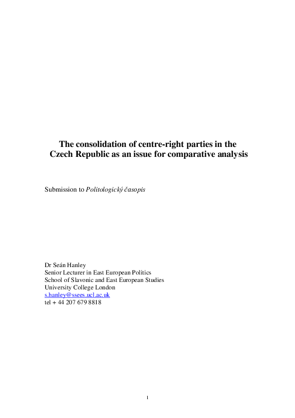 (PDF) The consolidation of centre-right parties in the Czech Republic ...