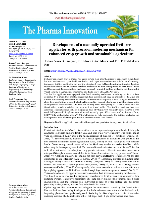 (PDF) Development of a manually operated fertilizer applicator with precision metering mechanism ...