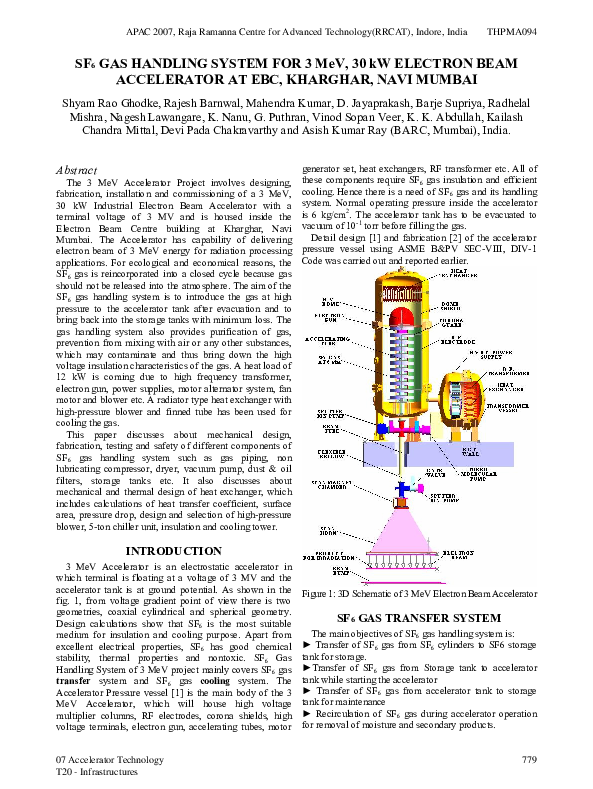 (PDF) SF6 GAS HANDLING SYSTEM FOR 3 MeV, 30 kW ELECTRON BEAM ...
