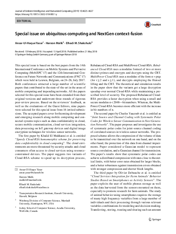 (PDF) Special issue on ubiquitous computing and NextGen context-fusion