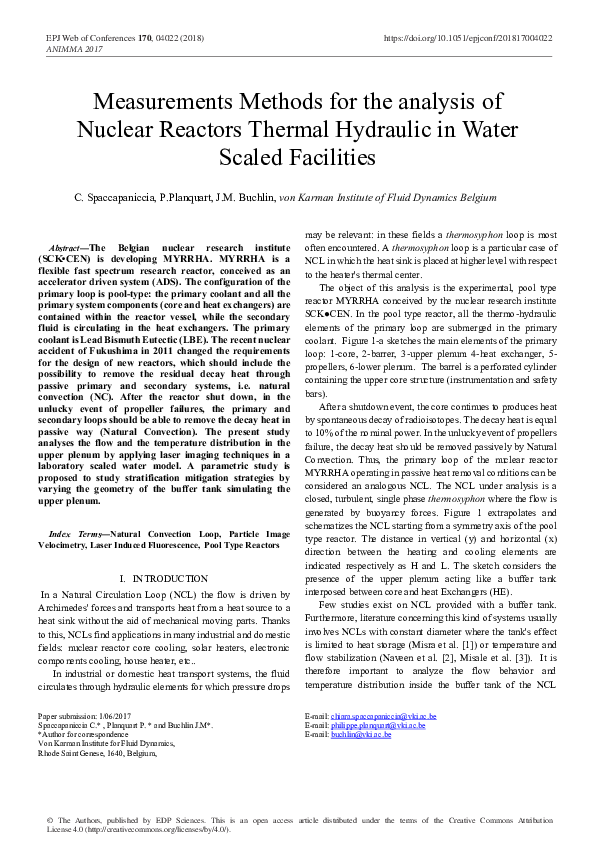 (PDF) Measurements Methods for the analysis of Nuclear Reactors Thermal Hydraulic in Water ...