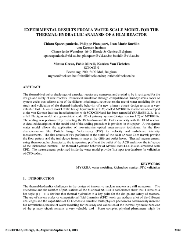 (PDF) Results from a Water Scale Model for the Thermal-Hydraulic ...
