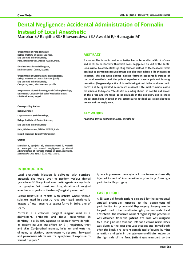 (PDF) Dental Negligence: Accidental Administration of Formalin Instead ...