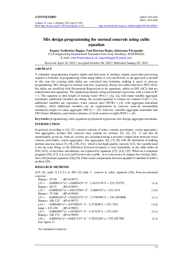(PDF) Mix design programming for normal concrete using cubic equation