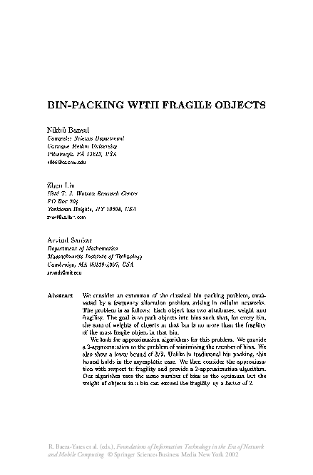 (PDF) Bin-Packing with Fragile Objects