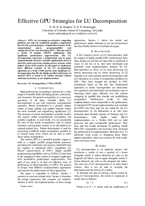 (PDF) Effective GPU Strategies for LU Decomposition