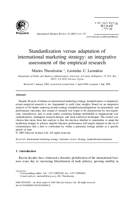 (PDF) Standardization versus adaptation of international marketing ...