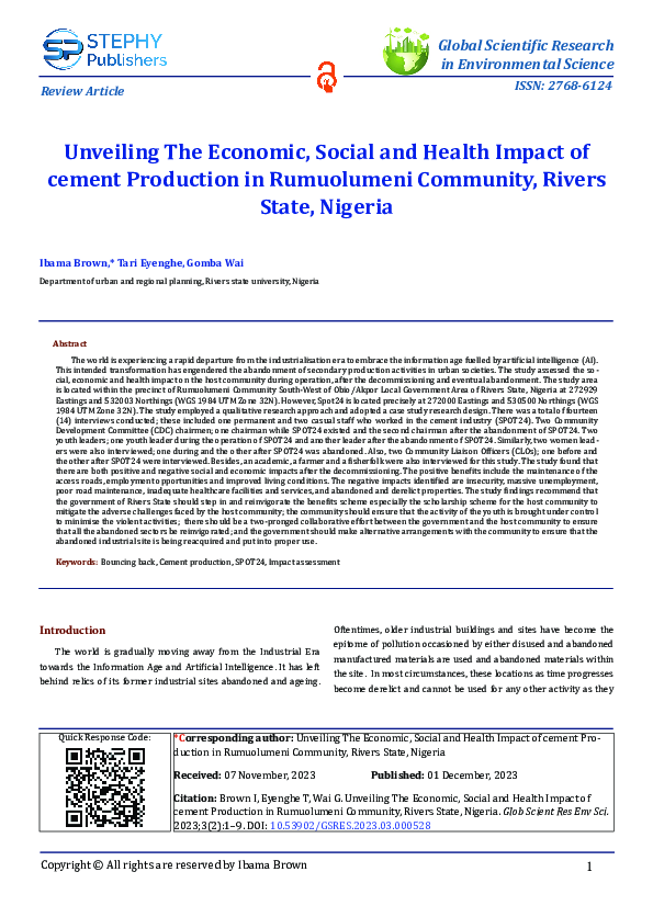 (PDF) Unveiling The Economic, Social and Health Impact of cement ...