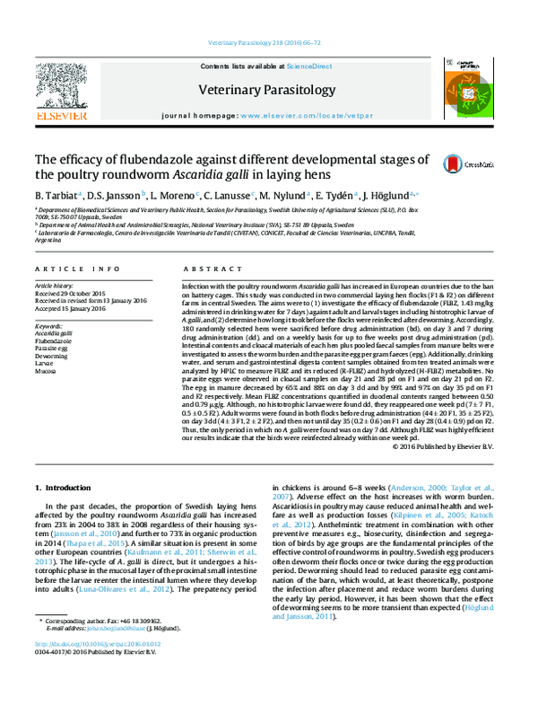 (PDF) The efficacy of flubendazole against different developmental ...