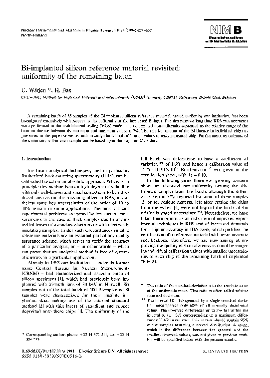 (PDF) Bi-implanted silicon reference material revisited: uniformity of ...