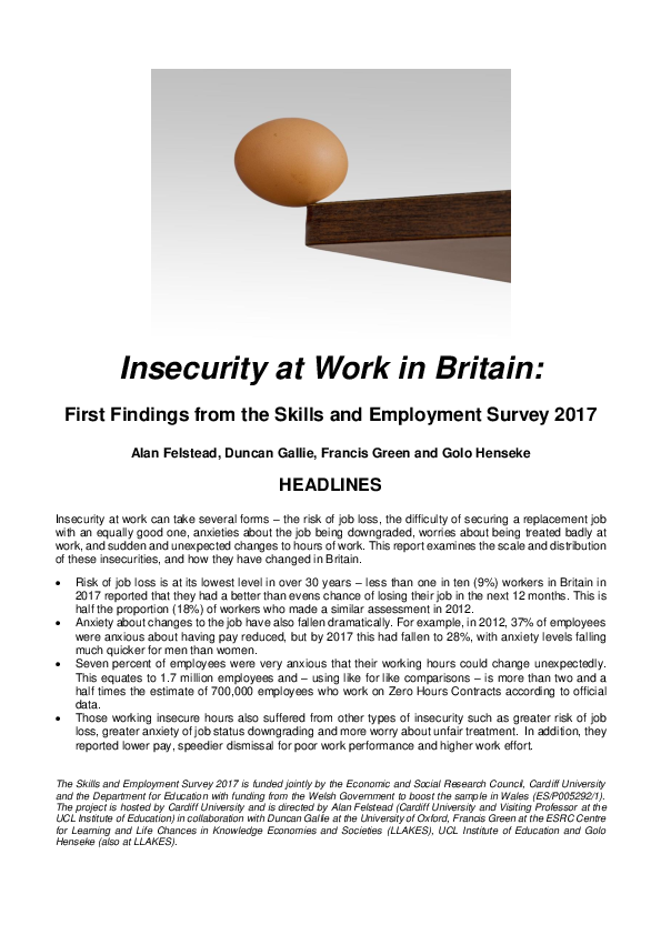 (PDF) Insecurity at work in Britain: First findings from the Skills and ...