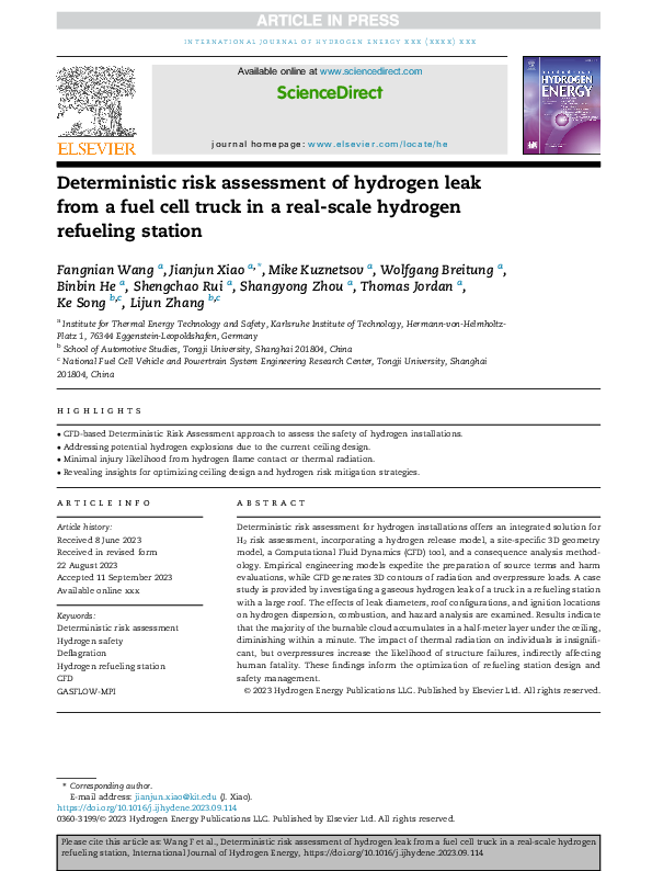 (PDF) Deterministic risk assessment of hydrogen leak from a fuel cell ...
