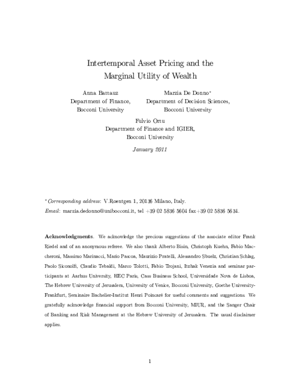 (PDF) Intertemporal asset pricing and the marginal utility of wealth
