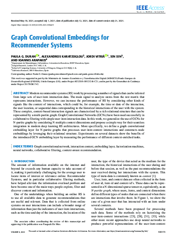 (PDF) Graph Convolutional Embeddings for Recommender Systems