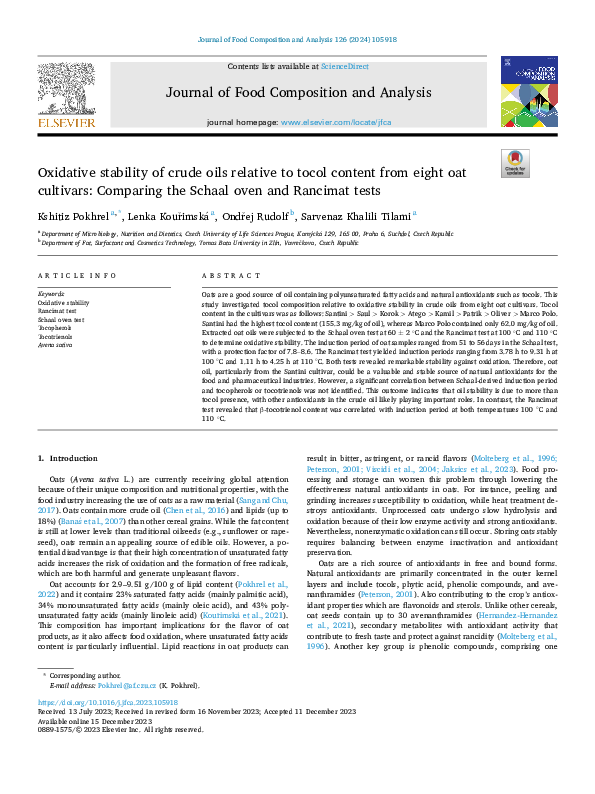 (PDF) Oxidative Stability of Crude Oils Relative to Tocol Content from ...
