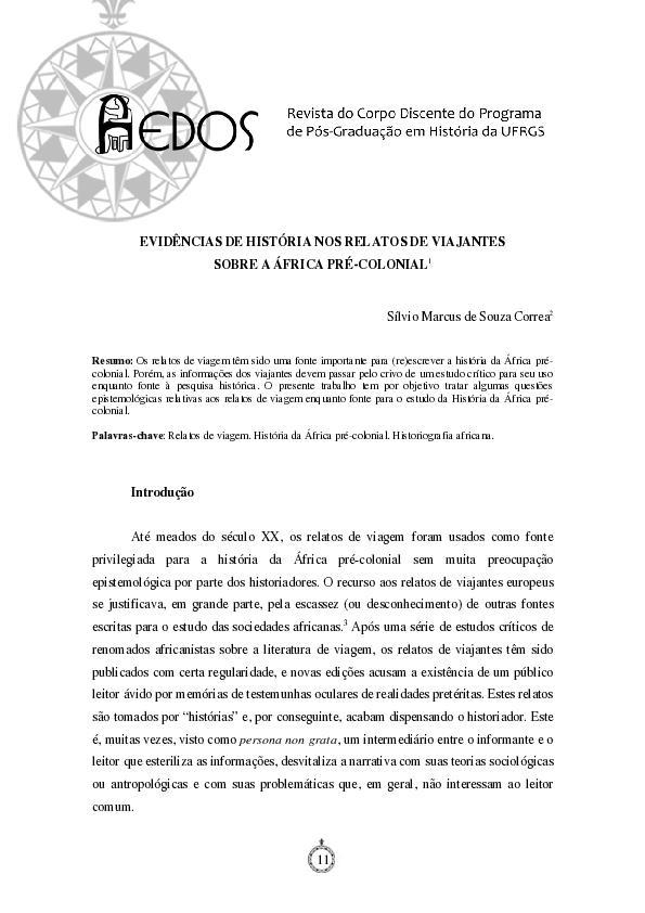 (PDF) Evidências de História nos relatos de viajantes sobre a África ...