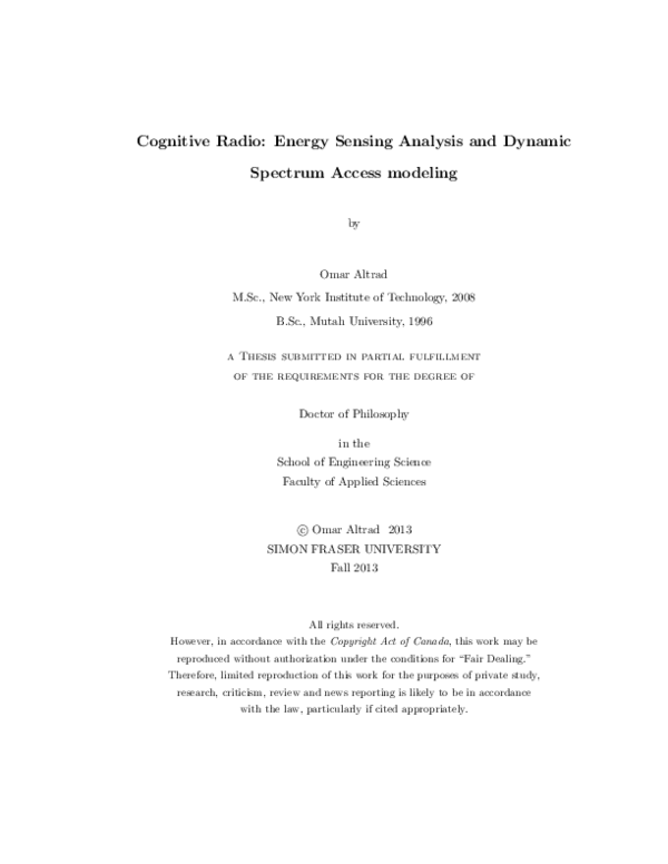 (PDF) Cognitive Radio: Energy Sensing Analysis and Dynamic Spectrum Access modeling