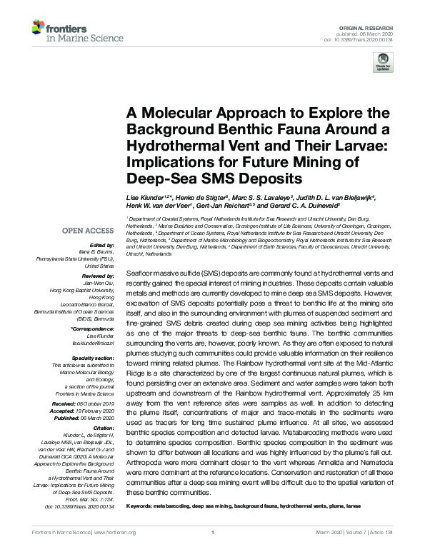 (PDF) A Molecular Approach to Explore the Background Benthic Fauna Around a Hydrothermal Vent ...