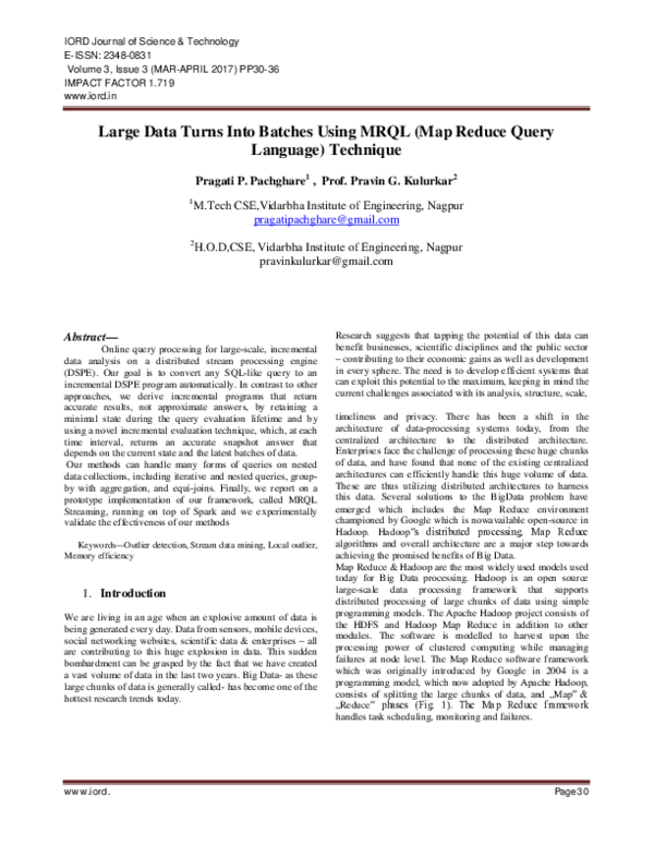 Pdf Large Data Turns Into Batches Using Mrql Map Reduce Query