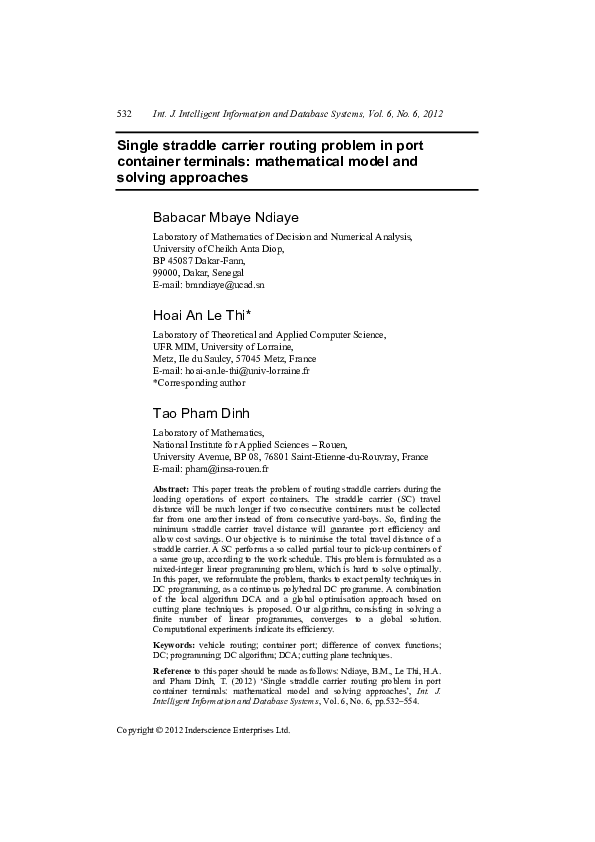 (PDF) Single straddle carrier routing problem in port container terminals: mathematical model ...