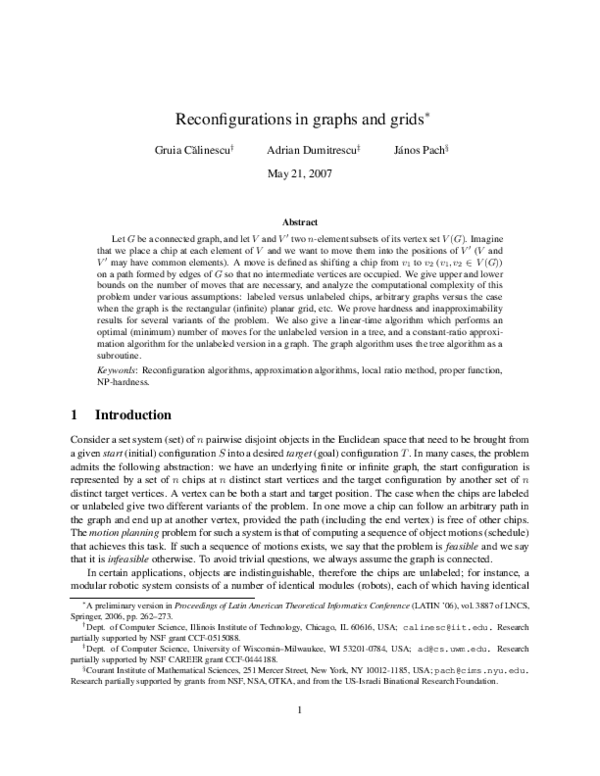 (PDF) Reconfigurations in Graphs and Grids