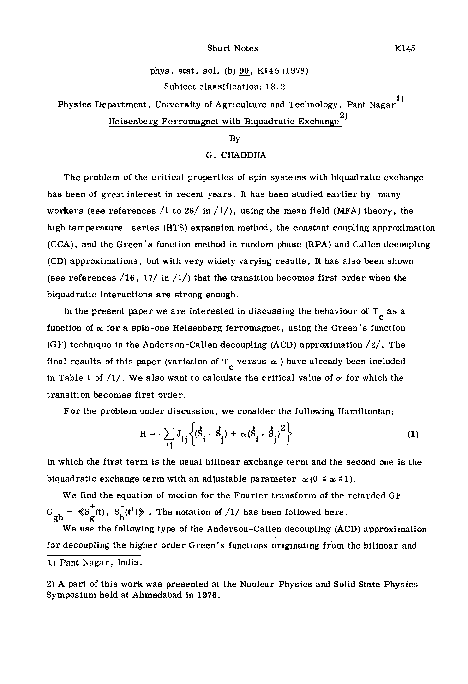 (PDF) The Heisenberg ferromagnet with biquadratic exchange